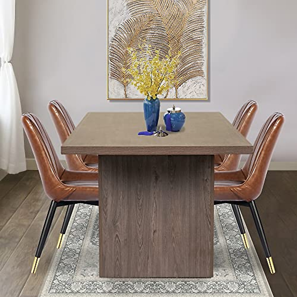 GIA 70" L Double Pedestal Dining Table for 6, Rectangular Farmhouse Wood Long Kitchen Table, Heavy Duty Large Dinner Table with Melamine Finish, 125 lbs, Vintage Earthy Walnut