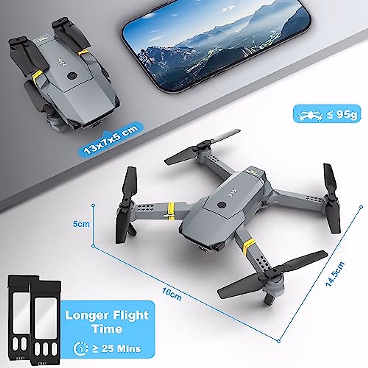 INPORSA Drone with Camera for Adults Kids, 1080P HD Camera FPV Drone with Upgrade Altitude Hold, Gestures Selfie, Waypoint Fly, 3D Flip, One Key Start, 3 Speed Mode, 2 Batteries