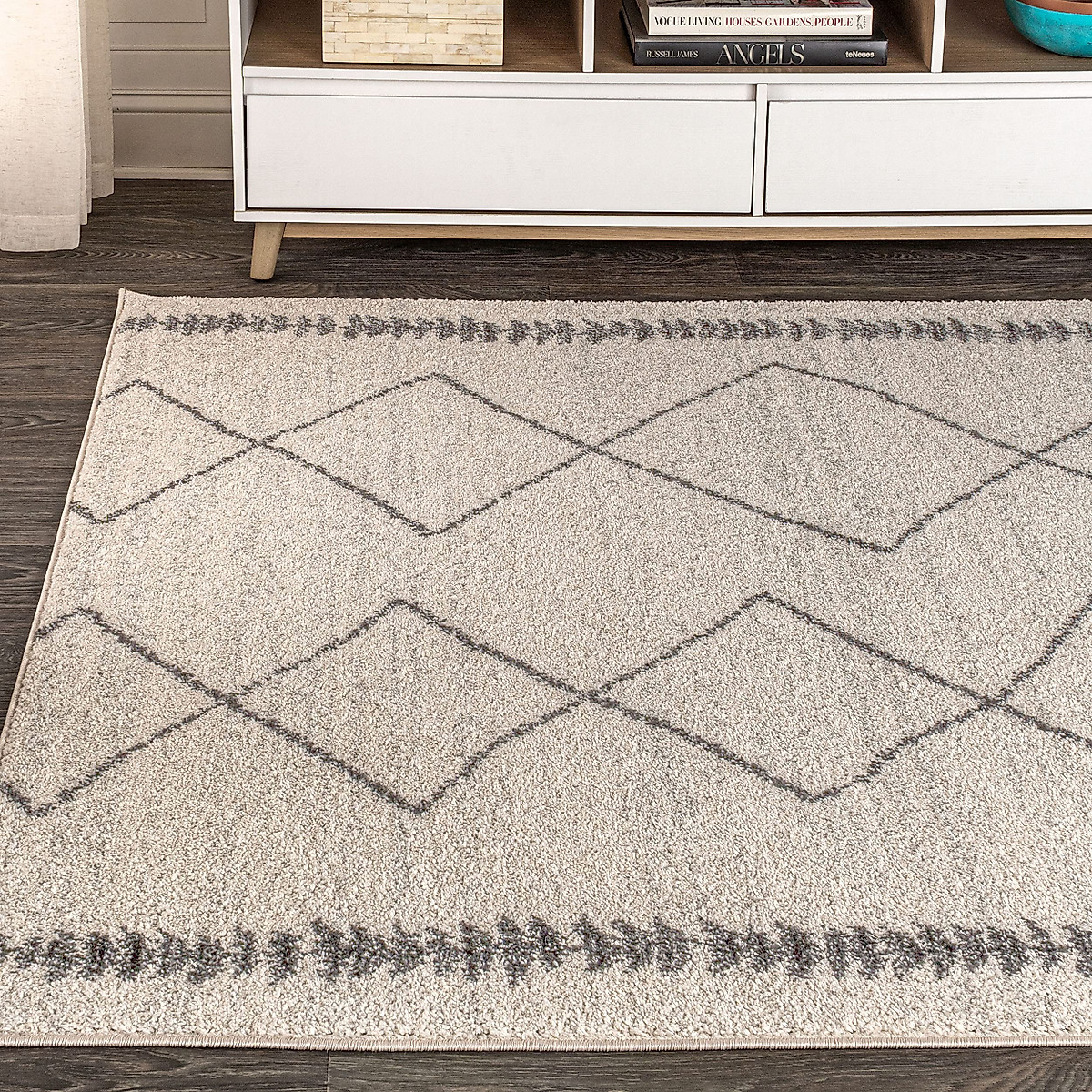 JONATHAN Y MOH203B-8 Zaina Moroccan Beni Souk Indoor Farmhouse Area-Rug Bohemian Minimalistic Geometric Easy-Cleaning Bedroom Kitchen Living Room Non Shedding, 8 X 10, Cream,Gray