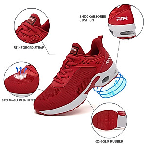 Akk Women's Sneakers - Air Athletic Running Shoes, Non Slip Mesh Fashion Sneakers, Breathable Gym Work Tennis Shoes, Red, Size 6.5