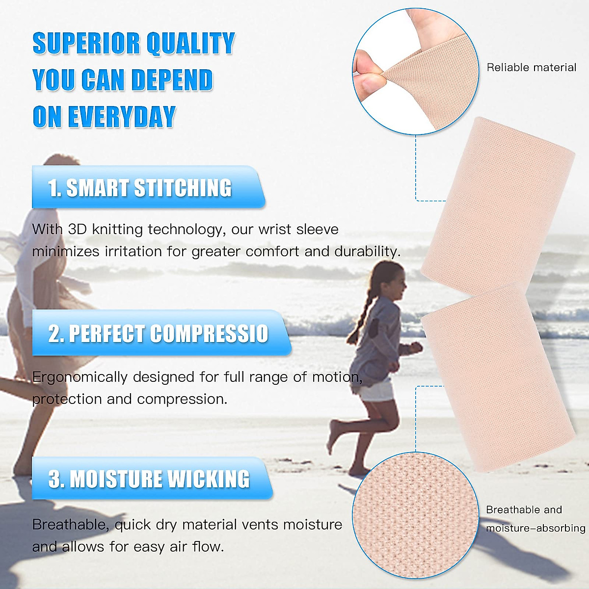 ATENTO 4 PCS Compression Wrist Sleeve | Compression Wrist Brace | Wrist Support Elastic Wristbands Sleeves | Improve and Recovery for Wrist Swelling, Soreness, Tendonitis, Carpal Tunnel and Sprained for Men and Women Sports (Medium, Beige)