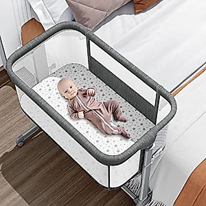 VANCLE Baby Bassinet Bedside Crib for Baby Sleeper, Portable Mesh Bassinet with Wheels & Comfy Mattress, Height Adjustable Baby Bed for Infants & Newborn Baby Boy & Girl (Grey)