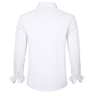 J.VER Men's Dress Shirts Solid Long Sleeve Stretch Wrinkle-Free Formal Shirt Business Casual Button Down Shirts White