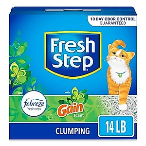Fresh Step Clumping Cat Litter with Febreze Gain Scent, Long Lasting Odor Control Kitty Litter with Activated Charcoal, Low Dust Formula, 14 lb
