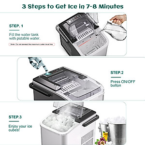 rosmena Bullet Ice Maker, 26.5 lb/24H Counter Top Ice Maker with Self-Cleaning Function, 9 Cubes Ready in 7-8 Mins, Portable Ice Maker Suitable for Home, Office, Kitchen, RV
