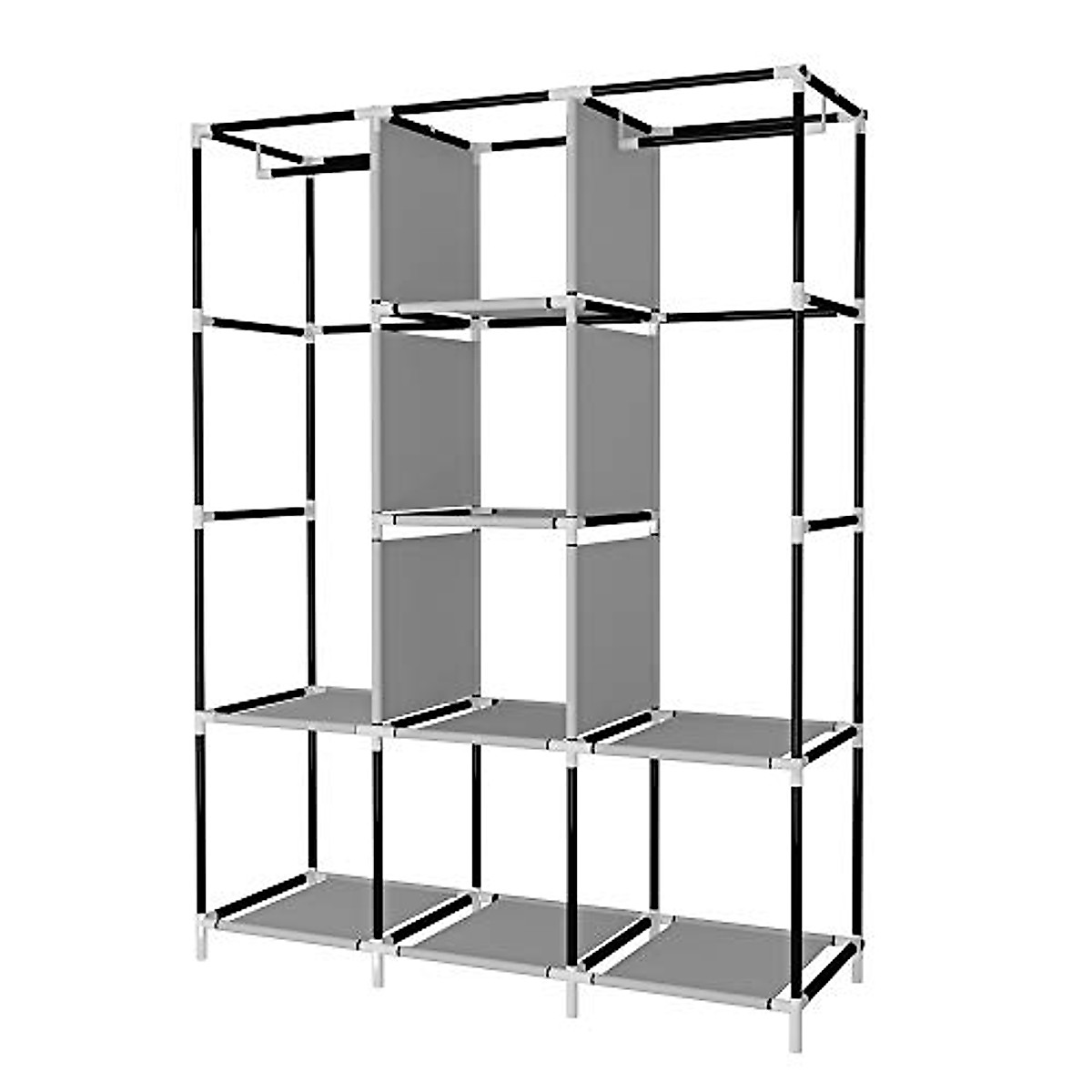 UDEAR Portable Wardrobe Closet Clothes Organizer No-Woven Fabric Cover with 6 Storage Shelves, 2 Hanging Sections and 4 Side Pockets，Beige