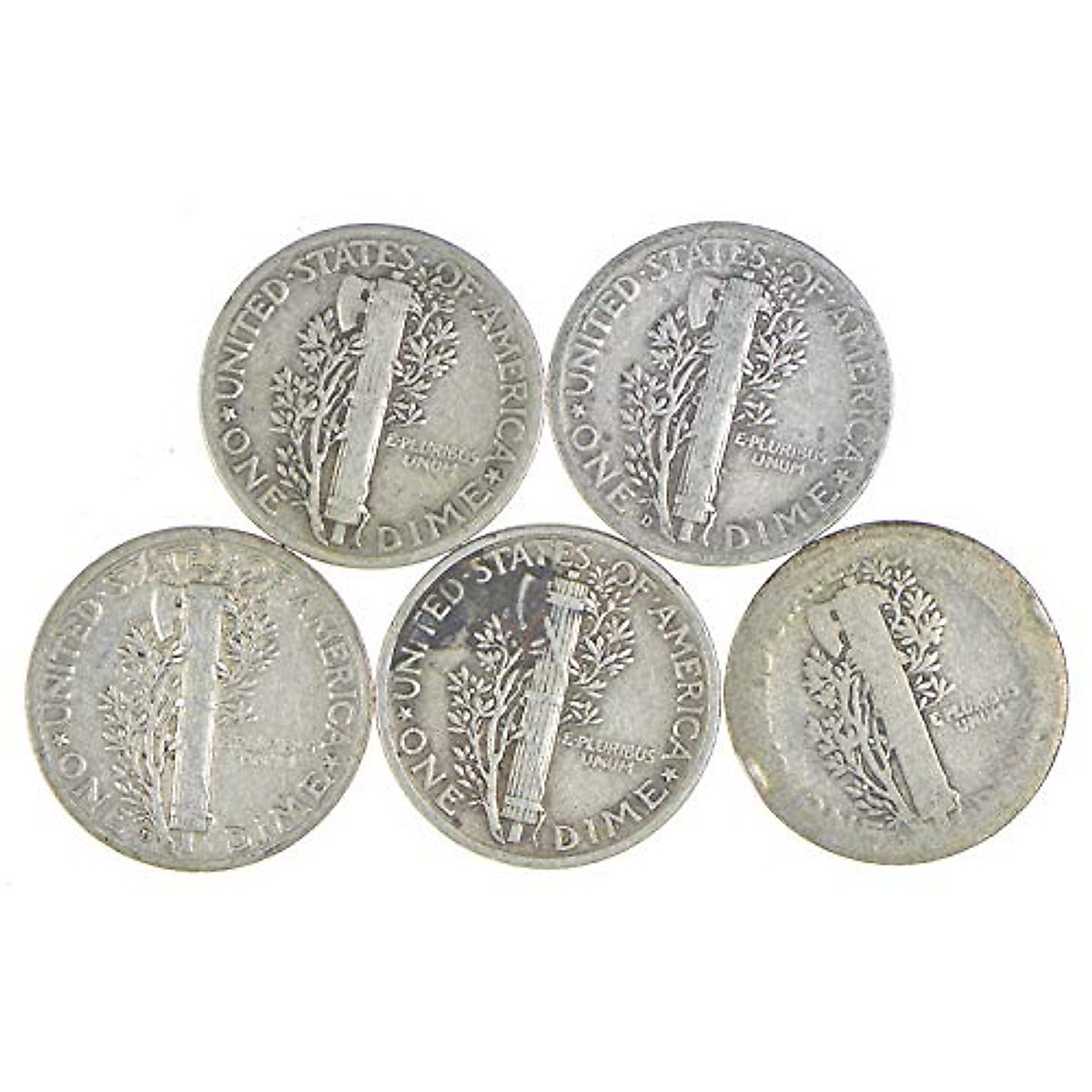 5 Coin Lot Silver Mercury Dime. Beautiful Authentic"Fascist" USA Coin With Fasces Same Symbol Later Used By Benito Mussolini Dime Circulated Graded by Seller