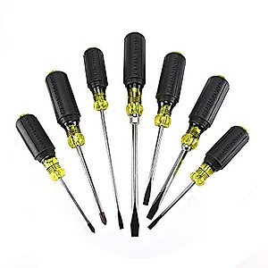 Klein Tools 85076 Screwdriver Set, Slotted and Phillips Screwdrivers with Non-Slip Cushion-Grip Handles and Tip-Ident, 7-Piece