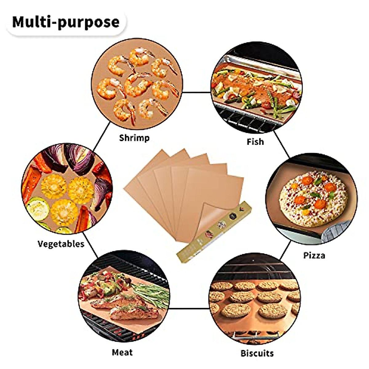 YRYM HT Copper Grill Mats for Outdoor Grill -Set of 5 Nonstick BBQ Grill Mat 15.75 x 13", Reusable & Heavy Duty Under Grill Mat, Easy to Clean, Works for Gas, Charcoal, Electric Grill by HTVRONT