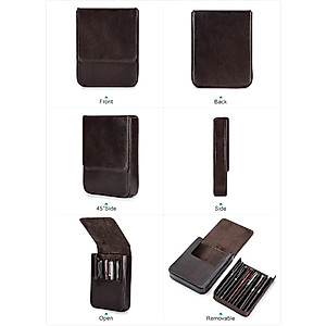 CataPurus Top Grain Genuine Leather 6 Pencil/Pen Tray Case Organizer, Fashion Design No Logo, Handmade, Magnetic Closure with Drawer Design, Gift Choice for Man/Woman/Office, Glossy Coffee, 6 Slots