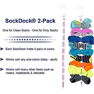 SockDock Sock Organizer for Washing, Drying, & Storing Paired Socks | Adult & Baby Sock Hanger Also Holds Gloves, Scarves, & Underwear | Space-Saving Laundry Sock Holder | 2-Pack, (Pink)