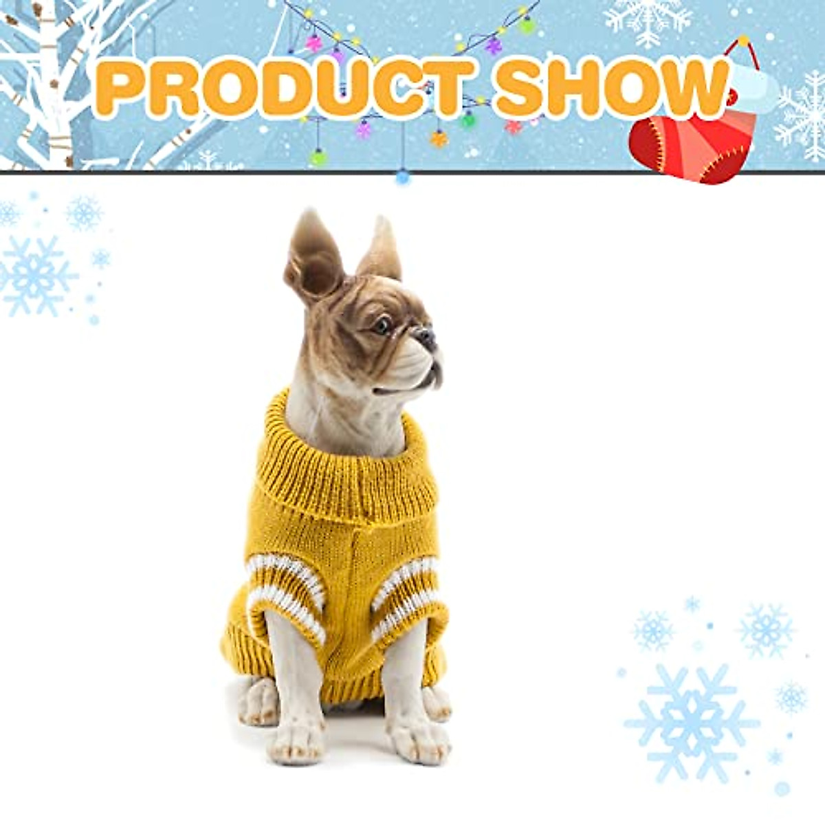 Cnarery Dog Sweater, Soft and Warm Dog Knitted Sweater with Leash Hole, Dog Winter Coat, Cold Weather Clothes for Small Medium Dogs Cat (Small, Yellow)