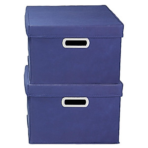Household Essentials Fabric Storage Boxes with Lids and Handles, Blue