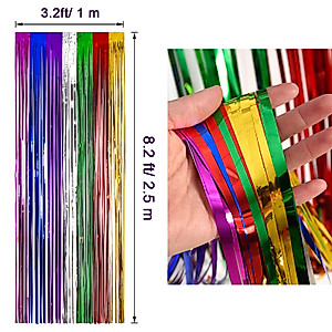 Sumind 4 Pack Foil Curtains Metallic Fringe Curtains Shimmer Curtain for Birthday Wedding Party Christmas Decorations (Rainbow)