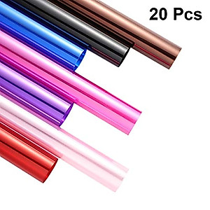 NUOBESTY 20 PCS Cellophane Wrap Roll Colored Cellophane Sheets 7 Colored Cellophane Wrap |Gifts, Baskets, Treats, Cellophane Wrapping Paper,54x54cm (Random Color)