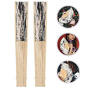 RAZZUM 2 Pcs Floral Folding Hand Fan Chinese Vintage Retro Silk Handheld Fans with Frames for Wedding Dancing Church Party Gifts Grey Fan