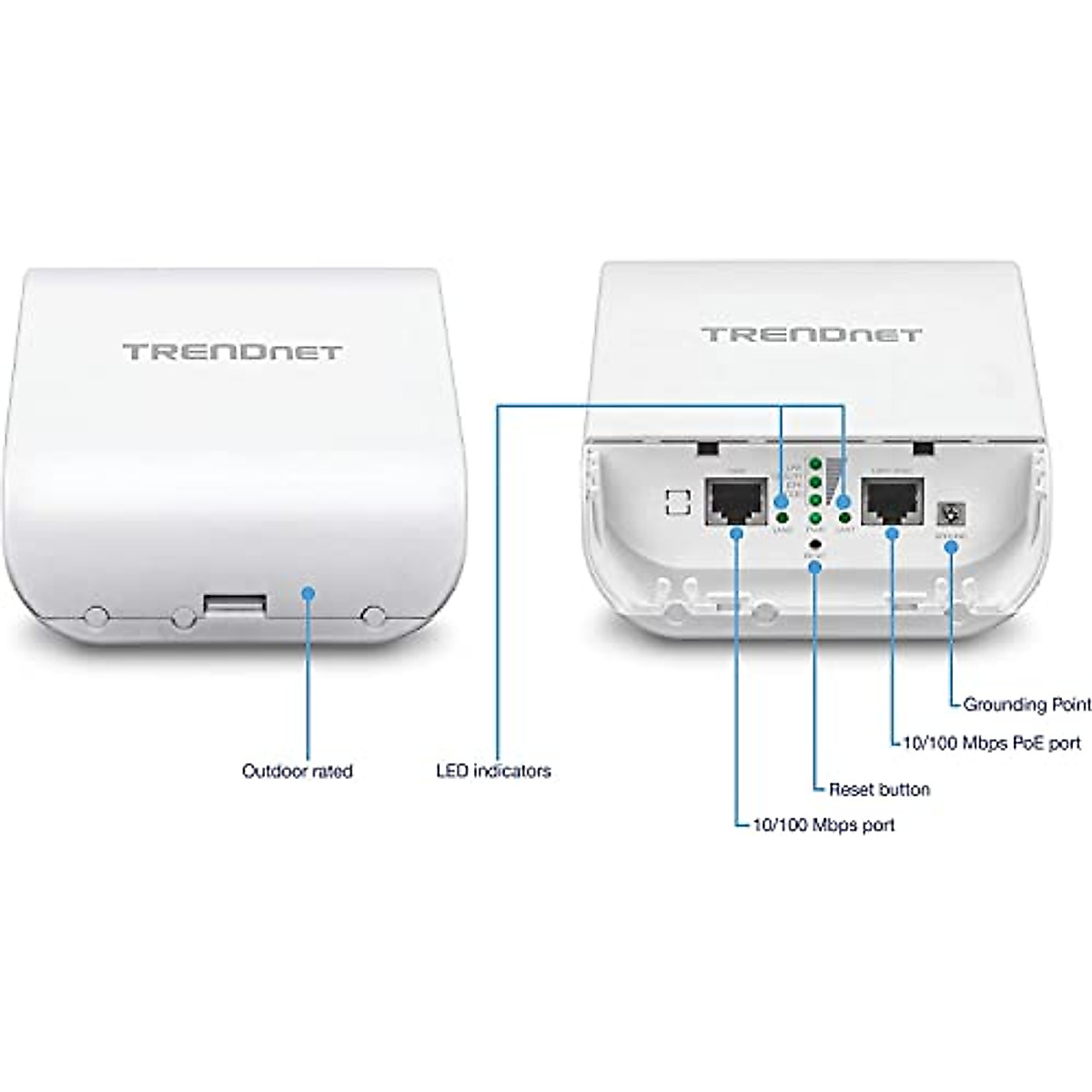 TRENDnet 10dBi Wireless N300 Outdoor PoE Pre-configured Point-to-Point Bridge Bundle Kit, TEW-740APBO2K, 2 x Pre-configured Wireless N Access Points, IPX6 Rated Housing, Built-in 10 dBi Antennas white