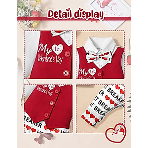 Dearnow My First Valentines Day Baby Boy Outfit Baby Boy Clothes 6-9 Months Mommys Valentine Baby Boy One-Piece Gentlemen Romper