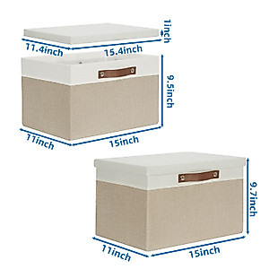 Temary Foldable Storage Bins with Lids, [2-Pack] Large Storage Baskets with Lid, Fabric Storage Bin for Organizing Home (White & Khaki, 15x11x9.5inch)