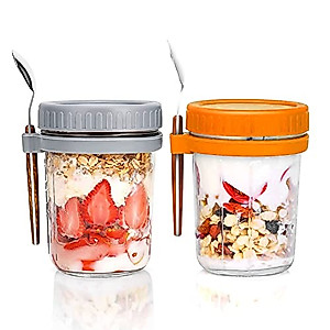 ZUOLUN Overnight Oats Containers with Lids and Spoons: 2pcs 12 Oz Overnight Oats Jars, Large Capacity Airtight Glass Mason Overnight Oats Jars, Mason Jars for Overnight Oat for Milk, Cereal, Fruit