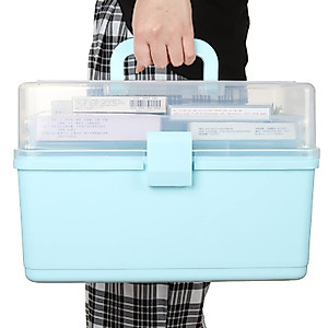 3-Layers Plastic Portable Storage Box with Tray, Craft Supply Box with Handle, Arts and Crafts Case, Sewing Supplies Organizer, Multifunctional Storage Box for Medicine, Perfect for Home Office