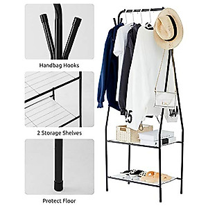 YOUDENOVA Small Clothes Rack, Freestanding Clothing Garment Rack with Shelves for Living Room, Black Coat Rack
