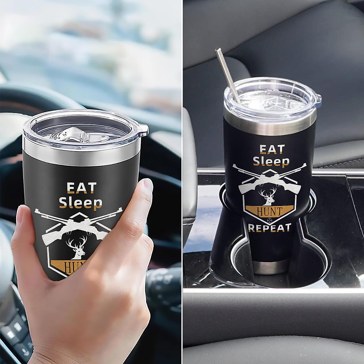 EchoMaven Hunting Gift for Men - Unique Deer Hunter Tumbler 20oz - Eat Sleep Hunt Repeat
