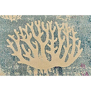 Unique Loom Positano Collection Coastal Modern Coral Lobster Shells Light Blue Area Rug (9' x 12')