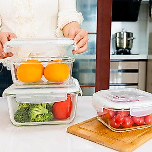 Extra Large Glass Food Storage Containers with Airtight Lid 6 Pc [3 containers with lids] Microwave/Oven/Freezer & Dishwasher Safe. BPA/PVC Free X-Large/Large/Medium Size Reusable Square container set