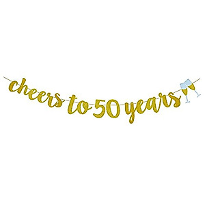 GOER Gold Glitter cheers to 50 years Champagne Glasses Banner for 50th Birthday Party Decorations
