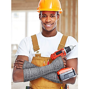 SATINIOR 2 Pairs Cut Resistant Sleeves Protective Arm Sleeves Safety Arms Protection Sleeves with Thumb Hole,for Garden Kitchen (Black, Gray), Medium