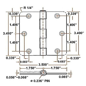 Design House 181388 1/4" Radius Steel Door Hinge Door Hardware Door Hinges for Interior Doors, 3-1/2" x 3-1/2", Oil Rubbed Bronze, (Pack of 10)