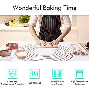 Asenky Food Grade Nonstick Silicone Pastry Bakers Mat,24”x16" Large Dough Rolling Mat with Measurements for Kneading Pie Crust Bread Cookies,Oven Liner