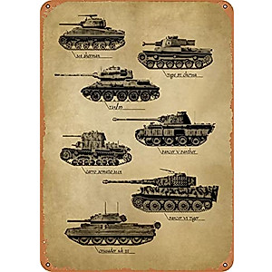 Decleezw WWII Tanks Metal Sign Retro Military Poster Prints Home Bar Pub Wall Decor Gifts for Military 12x8 Inch