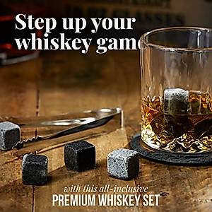 Mixology & Craft Whiskey Stones Gift Set for Men - 2 Glasses, 8 Chilling Rocks & Wooden Box - Whiskey Glass Gift Sets - Jameson Brown