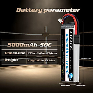 HRB 3S 5000mAh Lipo Battery 11.1V 50C RC Lipo Battery with TR Plug Compatible with RC Helicopter Airplane Quadcopter Car Truck Boat