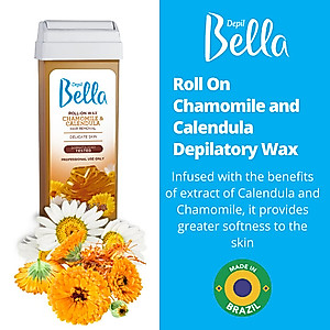 Depil Bella Brazilian Roll-On Chamomile and Calendula Depilatory Wax | Body Waxing, Hair Removal Wax-Cartridge | For Men and Women | Home Self Waxing | Sensitive Skin | Painless (6 PACK+ ADD)