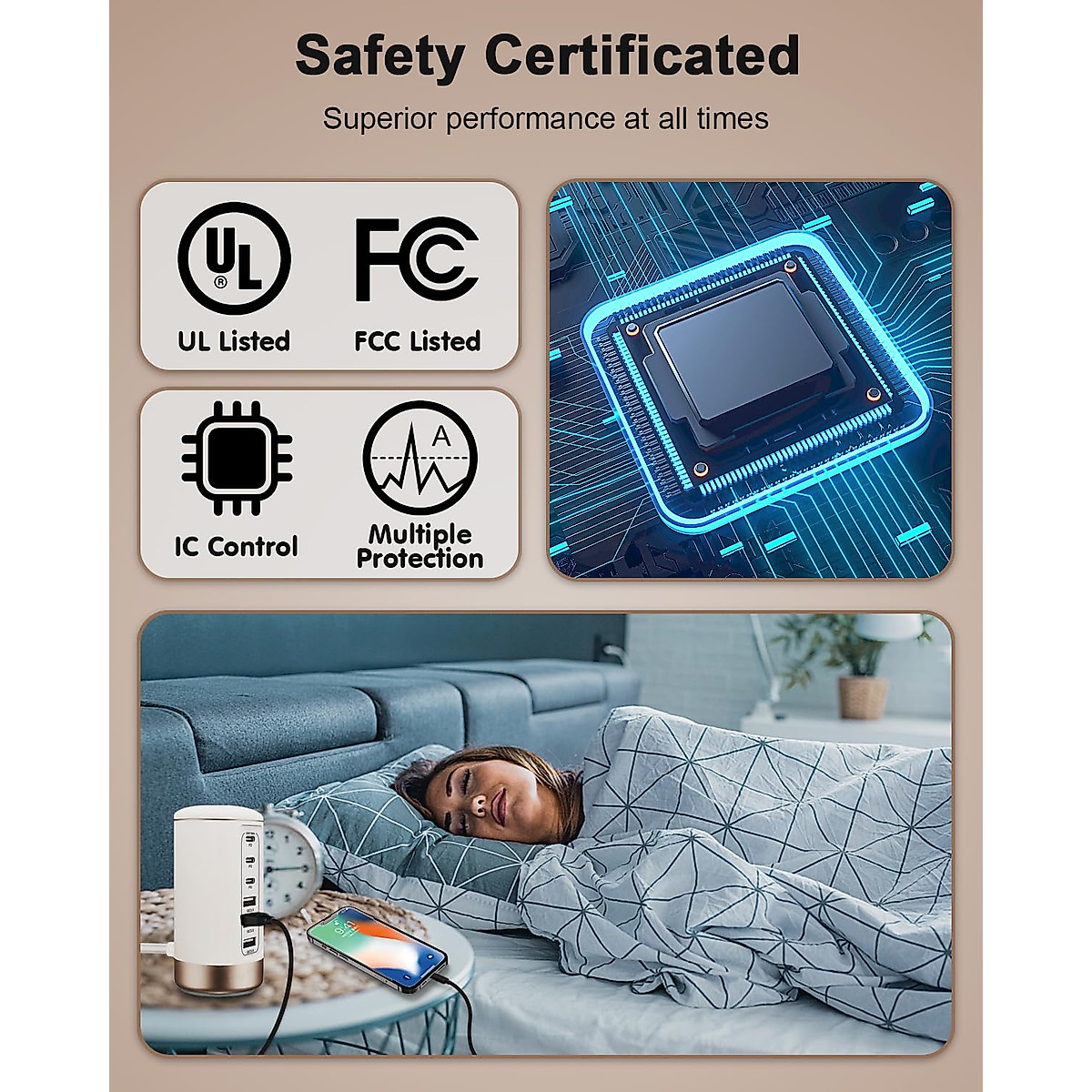 60W USB-C Charging Station for Multiple Devices, Universal 20W USB-C & 18W USB Charging Hub, Smart IC Identification Technology Charging Tower for iPhone iPad Tablets Smartphones, Home Office Use