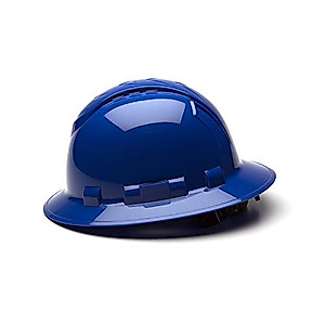 Pyramex Ridgeline Full Brim Hard Hat, Vented, 4-Point Ratchet Suspension, Blue