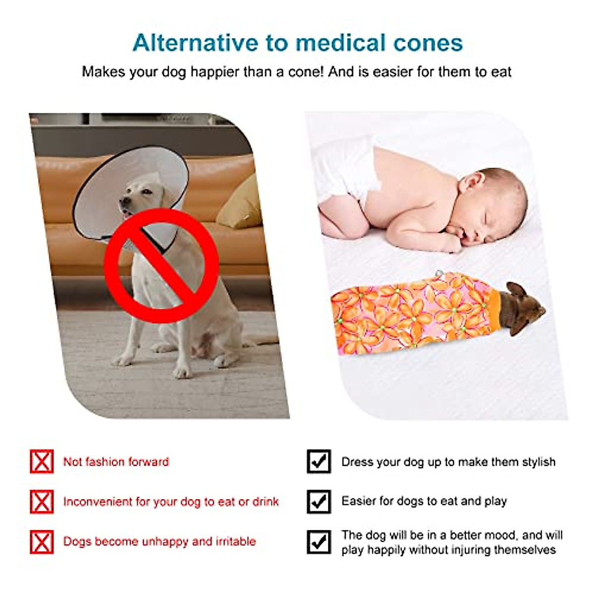 LovinPet Dog Clothes Large Breed - Anti Licking Shirt, Wound Care Post Surgery Dogs Pajamas, Lightweight Stretchy Skin-Friendly Fabric, Orange Daisy Print,Use for Travel, Parties, and Home,Orange M