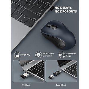 Trueque Wireless Mouse for Laptop, 2.4GHz Ergonomic Computer Mouse with Back & Forward Buttons, 3 Levels Tracking Speed, 6 Buttons, Optical USB Cordless Mice for Windows Chromebook MacBook PC (Gray)