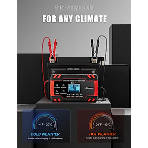 ABLY Battery Charger 8-Amp - 12V and 24V Automotive Trickle Charger for Car Battery, Fully-Automatic Temperature Compensation, Battery Maintainer for Car Truck Motorcycle Lawn Mower Boat Marine