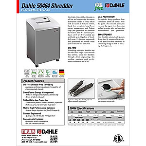 Dahle 50464 Oil-Free Paper Shredder w/Jam Protection, SmartPower, German Engineered, 24 Sheet Max, Security Level P-4, 3-5 Users