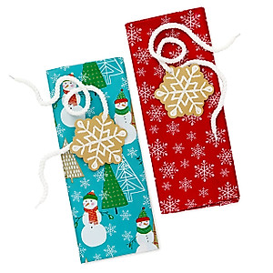 Hallmark Jumbo Plastic Holiday XL Gift Bags (2 Extra Large Bags: Snowflakes on Red, Rustic Snowmen) for Carry-on Luggage, Giant Stuffed Animals, Bedding Sets