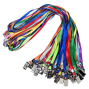 Wisdompro Colorful Blank Flat Woven Nylon Neck Lanyards / Straps / Strings with Metal Bulldog Clip Attachment for Office's ID Tags, Name Tags and Badge Holders - Assorted Colors, 30pcs,17 Inch Pack