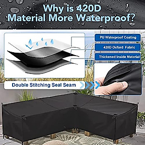 GARPROVM Patio V-Shaped Sectional Sofa Cover, Waterproof Outdoor Sectional Furniture Cover, Heavy Duty 420D Oxford Cloth Outdoor Sofa Cover Garden Couch Fits up to 100 x 100 x 33 inches