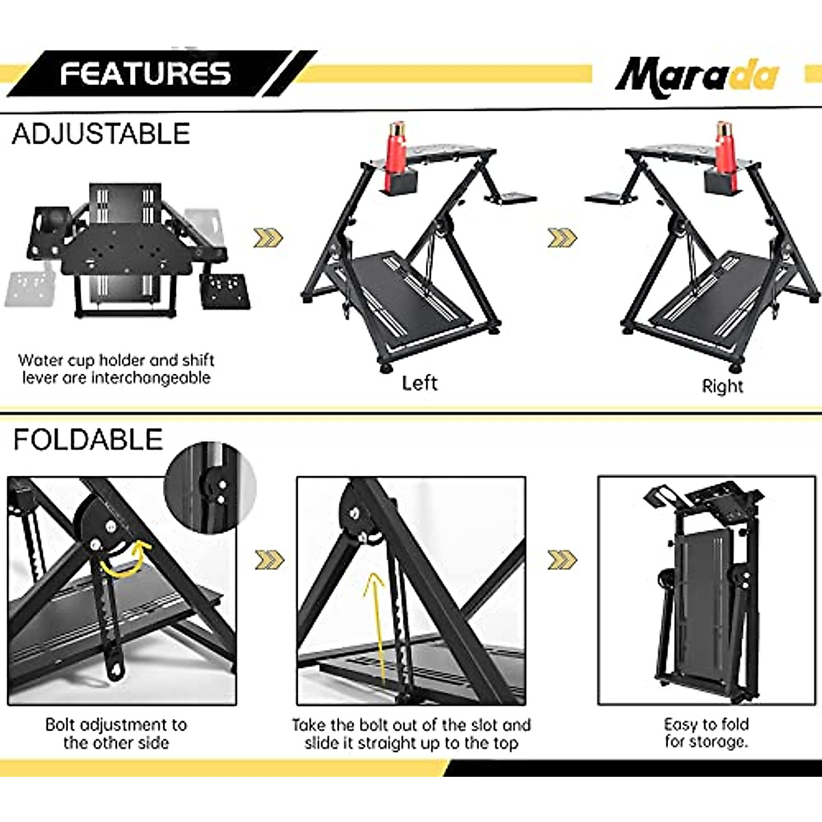 Marada Sim Racing Wheel Stand Simulator Cockpit X-Structure Quick Fold Fits for Thrustmaster/Logitech G29, G923, G920, T300RS, T150 Adjustable Gaming Stand without Steering Wheel, Pedal, Handbrake