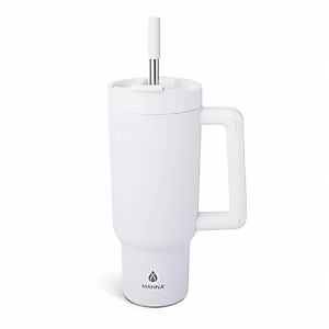 Manna Stainless Steel Double Wall Insulated Tumbler with Smart Seal Dual Sip Lid and Straw Fit Handle - 40 Oz - Linen Powder Coat