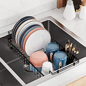 iSPECLE Sink Dish Drying Rack - Over Sink Dish Rack, in Sink or on Counter Dish Drainer, Sink Drying Rack with Removable Cutlery Holder Large Capacity, Black