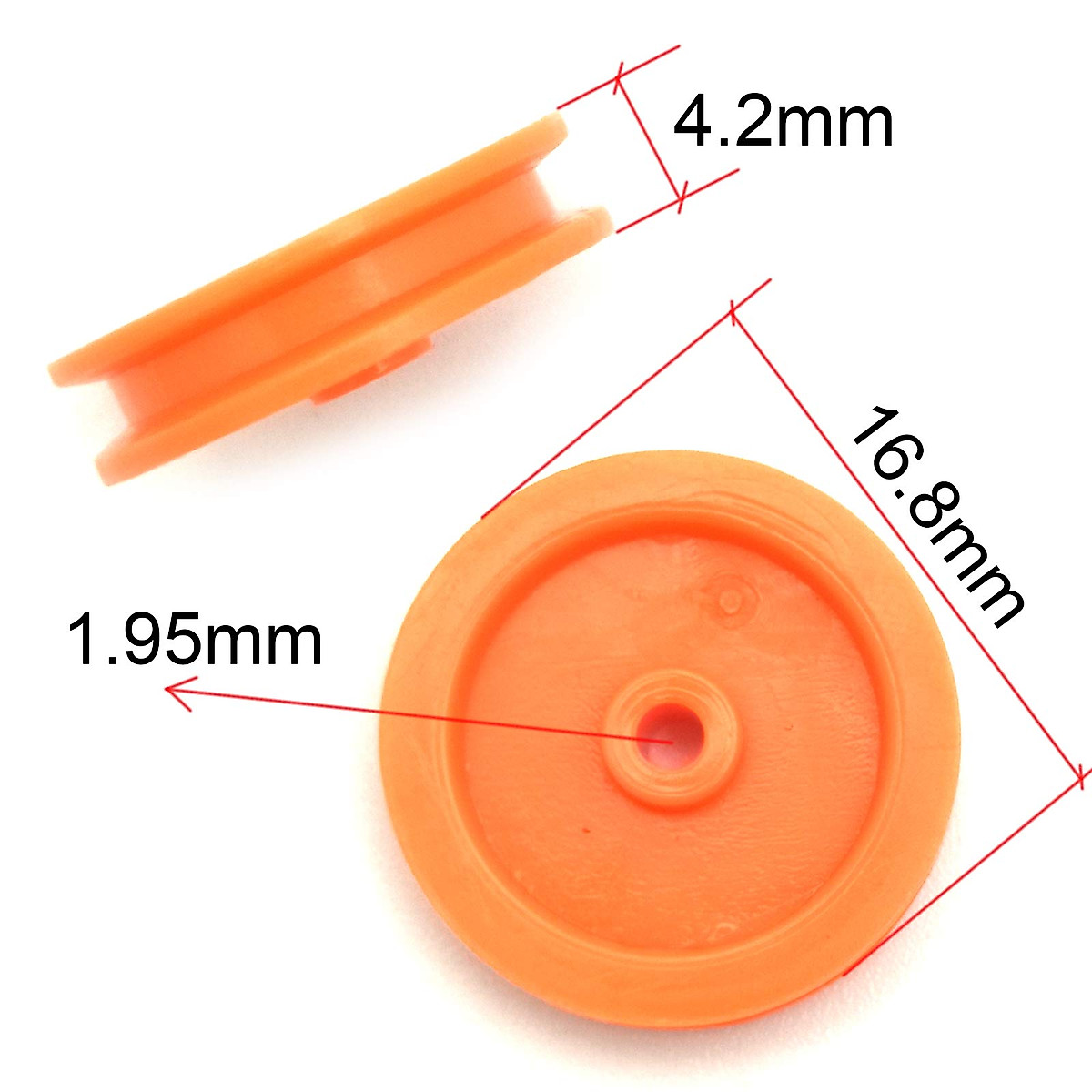 EUDAX 100 Pcs 2mm Hole Orange Plastic Belt Pulley for DIY RC Toy Car Airplane